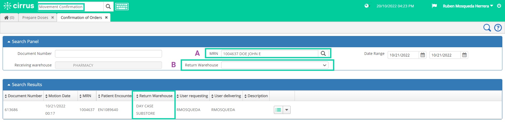 378 - Warehouse and MRN Filters Improvement for Movement Confirmation Processes – eCareSoft, Inc ...