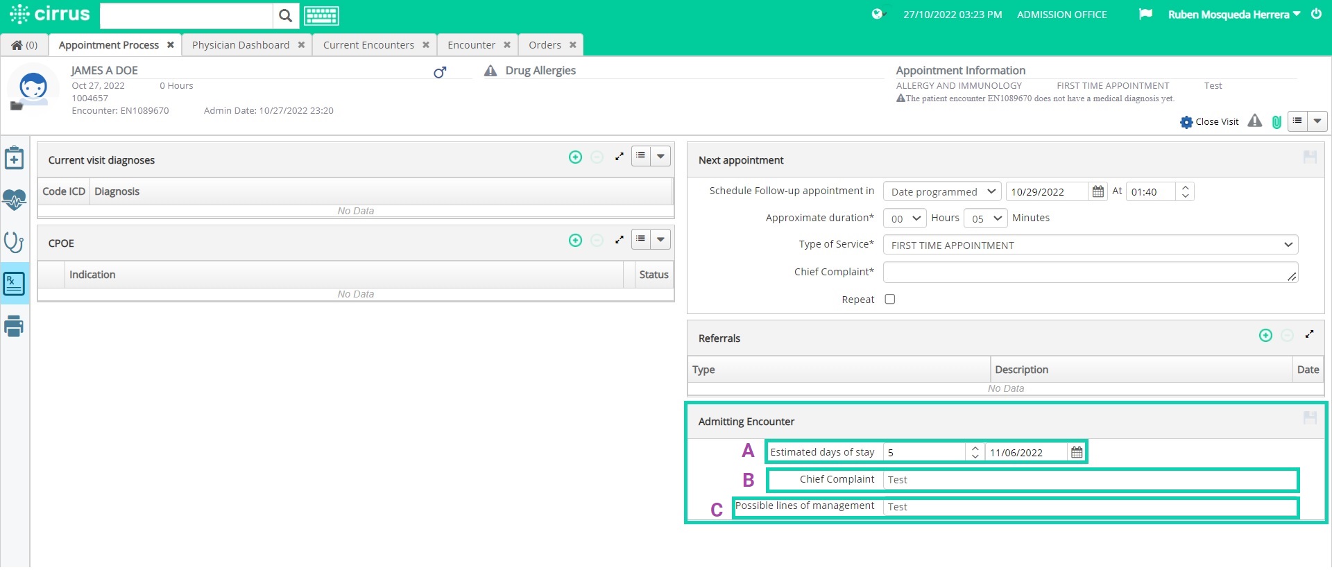 385 - Admitting Fields in Medical Schedule – eCareSoft, Inc Knowledge Base (EN)