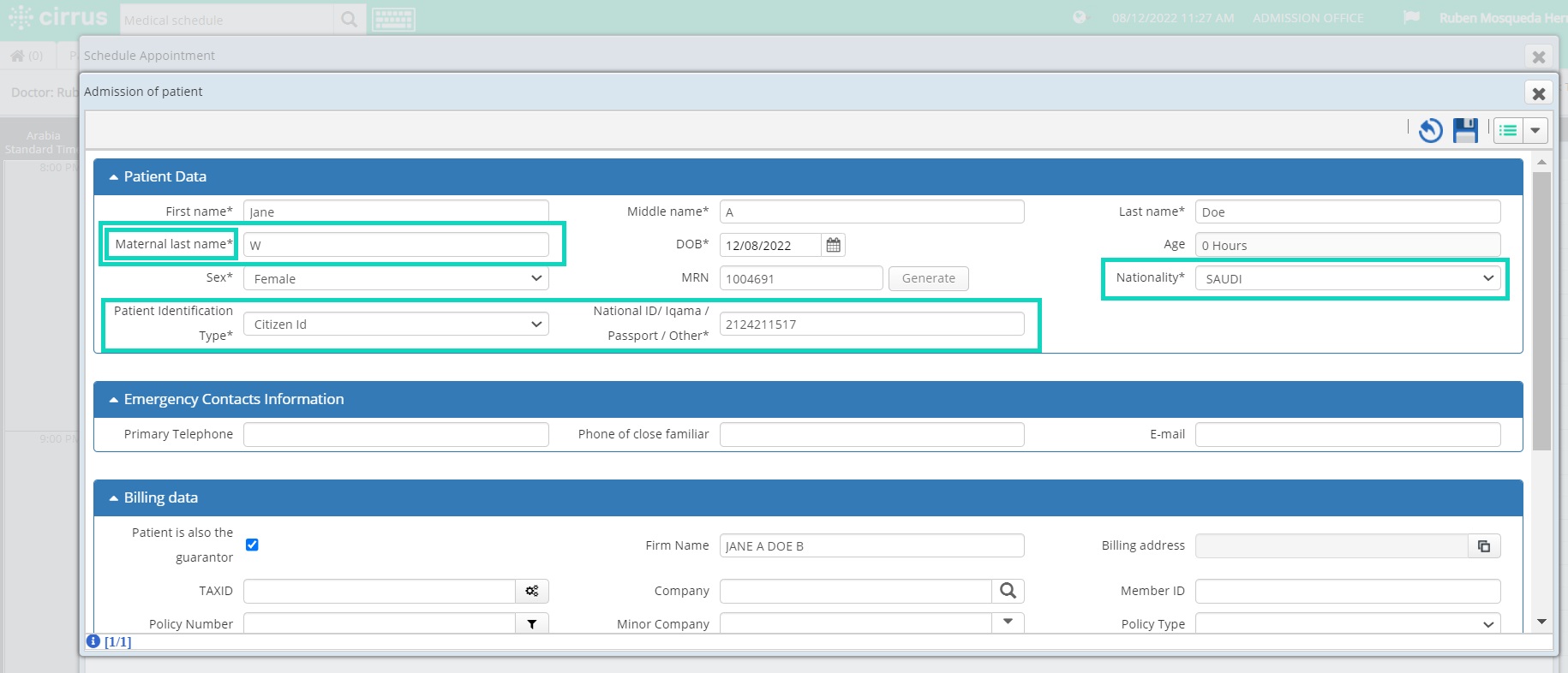 399 - Mandatory Admission Fields Validation – eCareSoft, Inc Knowledge Base (EN)