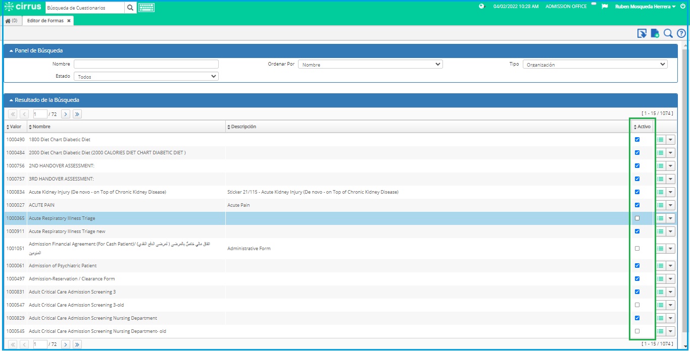 264 - Bloqueo de cuestionarios en Búsqueda de Cuestionarios – eCareSoft, Inc Knowledge Base (ES)