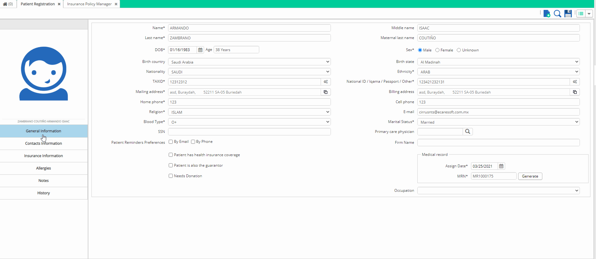 223 Search for policies using the policy number in patient registration ...