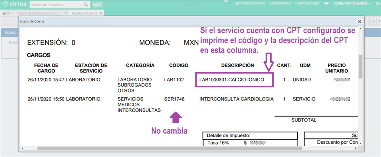 103 Imprime el código y descripción del CPT relacionado al servicio en ...