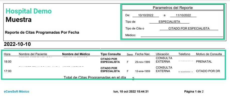 Reporte de citas programadas – eCareSoft, Inc Knowledge Base (ES)