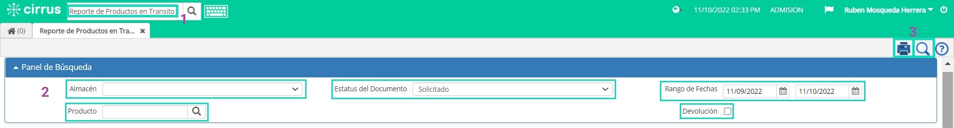 Reporte de Productos en Tránsito – eCareSoft, Inc Knowledge Base (ES)