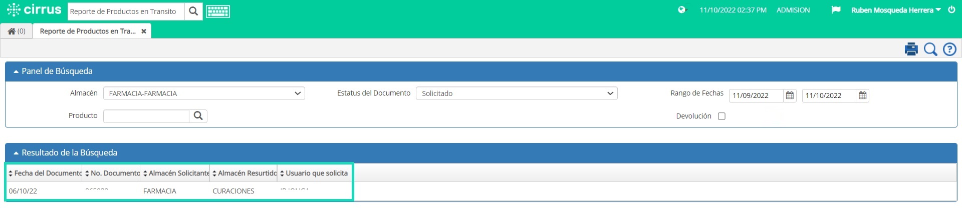 Reporte de Productos en Tránsito – eCareSoft, Inc Knowledge Base (ES)