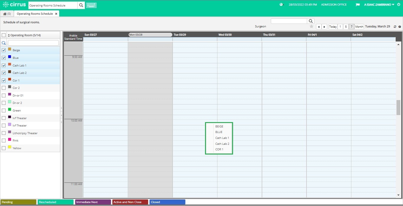 Operating Rooms Schedule : Common Actions – eCareSoft, Inc Knowledge ...