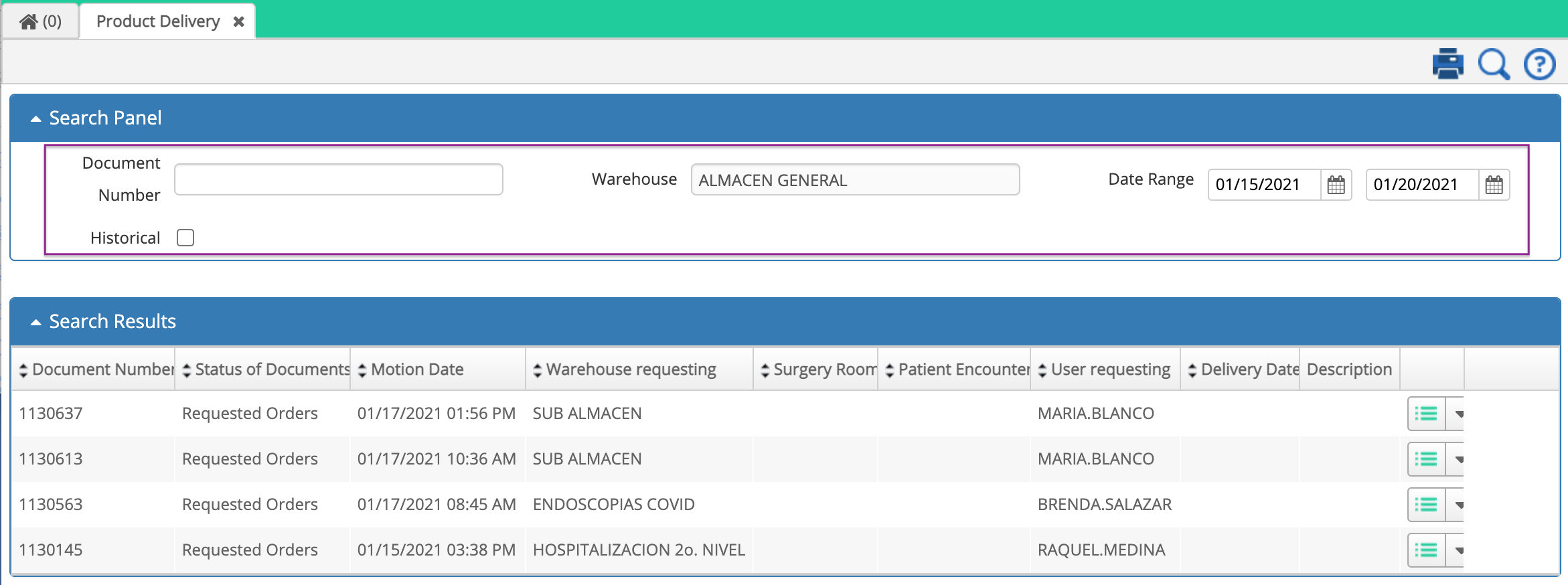 Search, Display and Download Information from Product Delivery – eCareSoft, Inc Knowledge Base (EN)