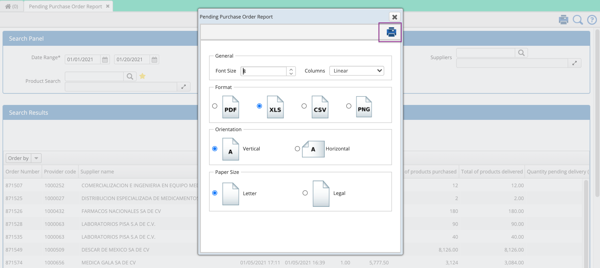 Visibility of Search Criteria Parameters in the Pending Purchase Order Report – eCareSoft, Inc ...