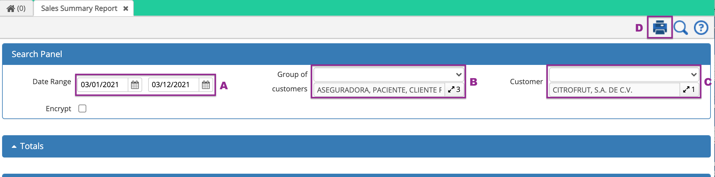 Common actions in sales summary report – eCareSoft, Inc Knowledge Base (EN)